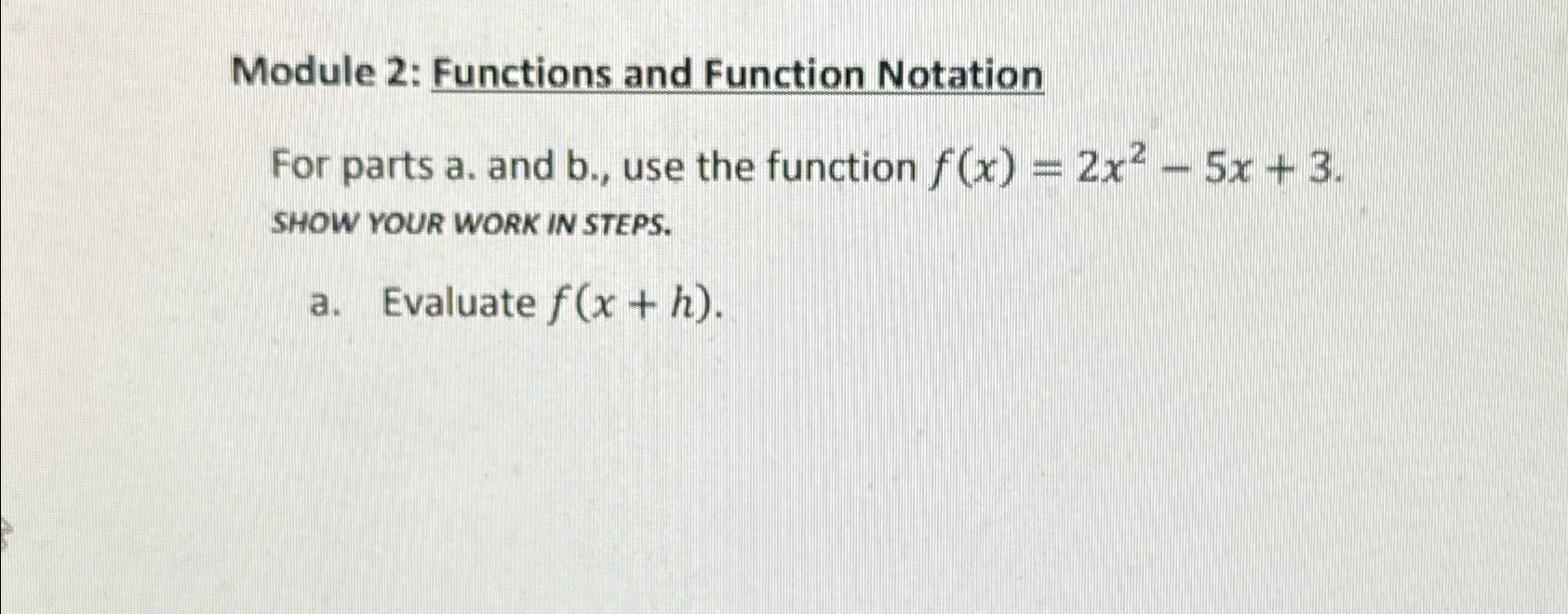 Solved Module 2 Functions And Function Notationfor Parts A