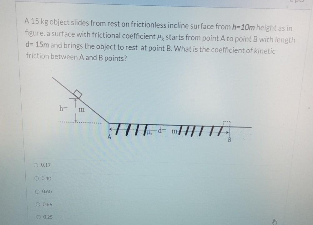 Solved A 15 kg object slides from rest on frictionless | Chegg.com