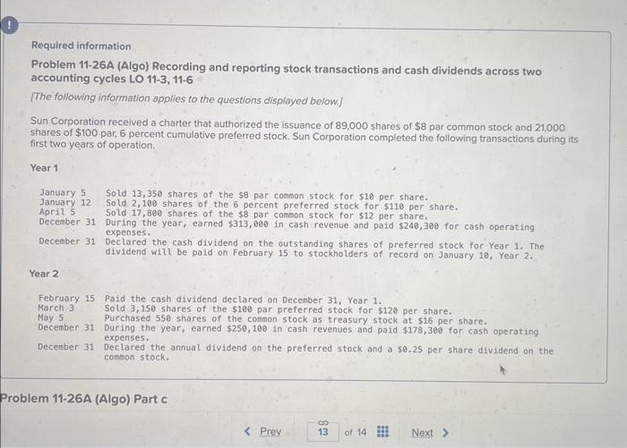 Solved Required information Problem 11-26A (Algo) Recording | Chegg.com