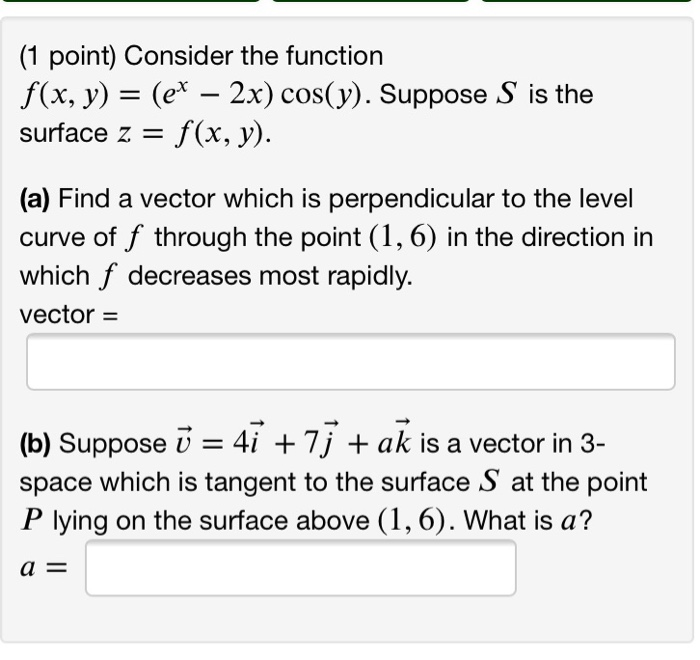 Solved (1 point) Consider the function f(x, y) = (ex – 2x) | Chegg.com