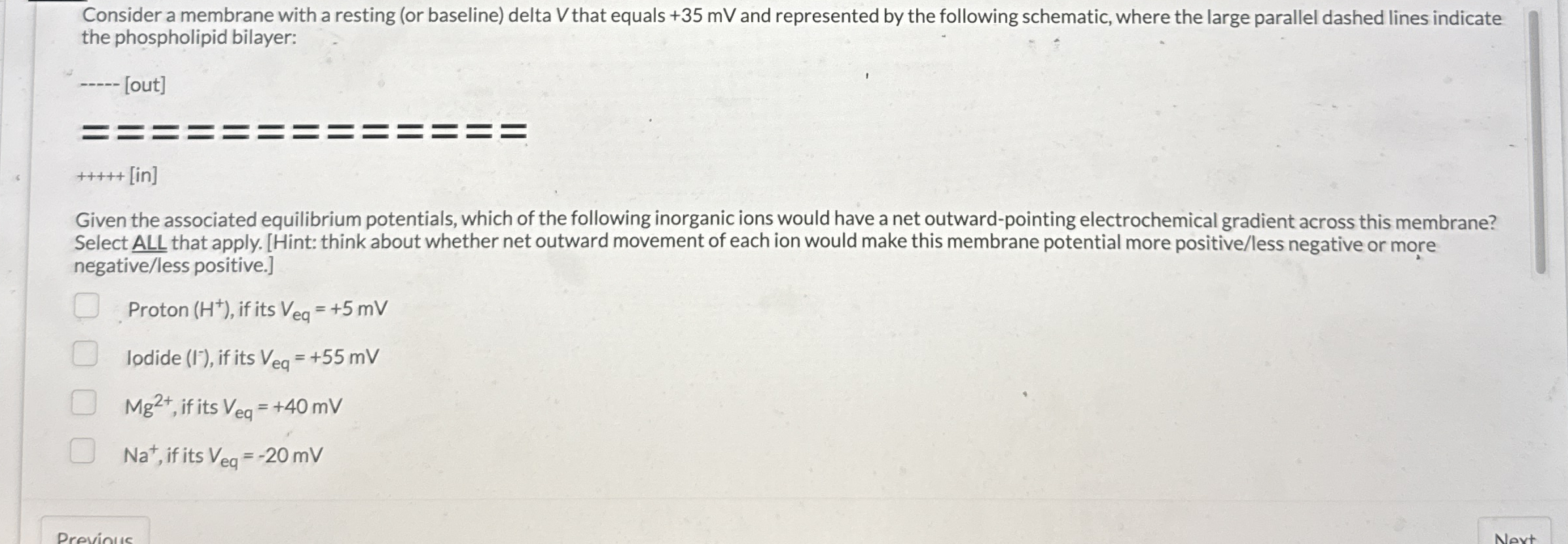 Solved Consider a membrane with a resting (or baseline) | Chegg.com