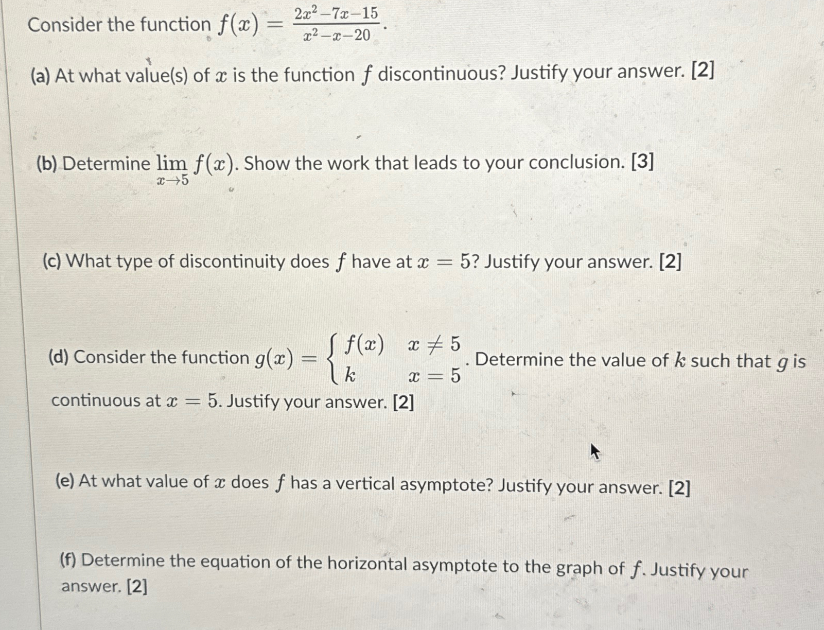 Solved Consider the function f(x)=2x2-7x-15x2-x-20.(a) ﻿At | Chegg.com