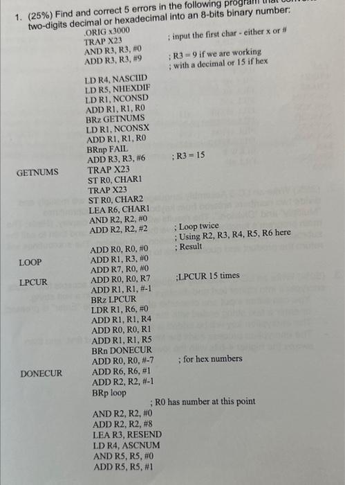 Solved 1. (25%) Find and correct 5 errors in the following | Chegg.com