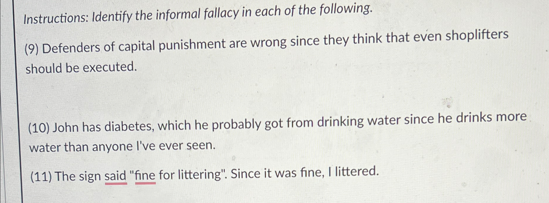 Instructions: Identify the informal fallacy in each | Chegg.com