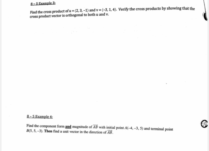 Solved 8- 5 Example 3 Find the cross product of u (2,3,-1) | Chegg.com