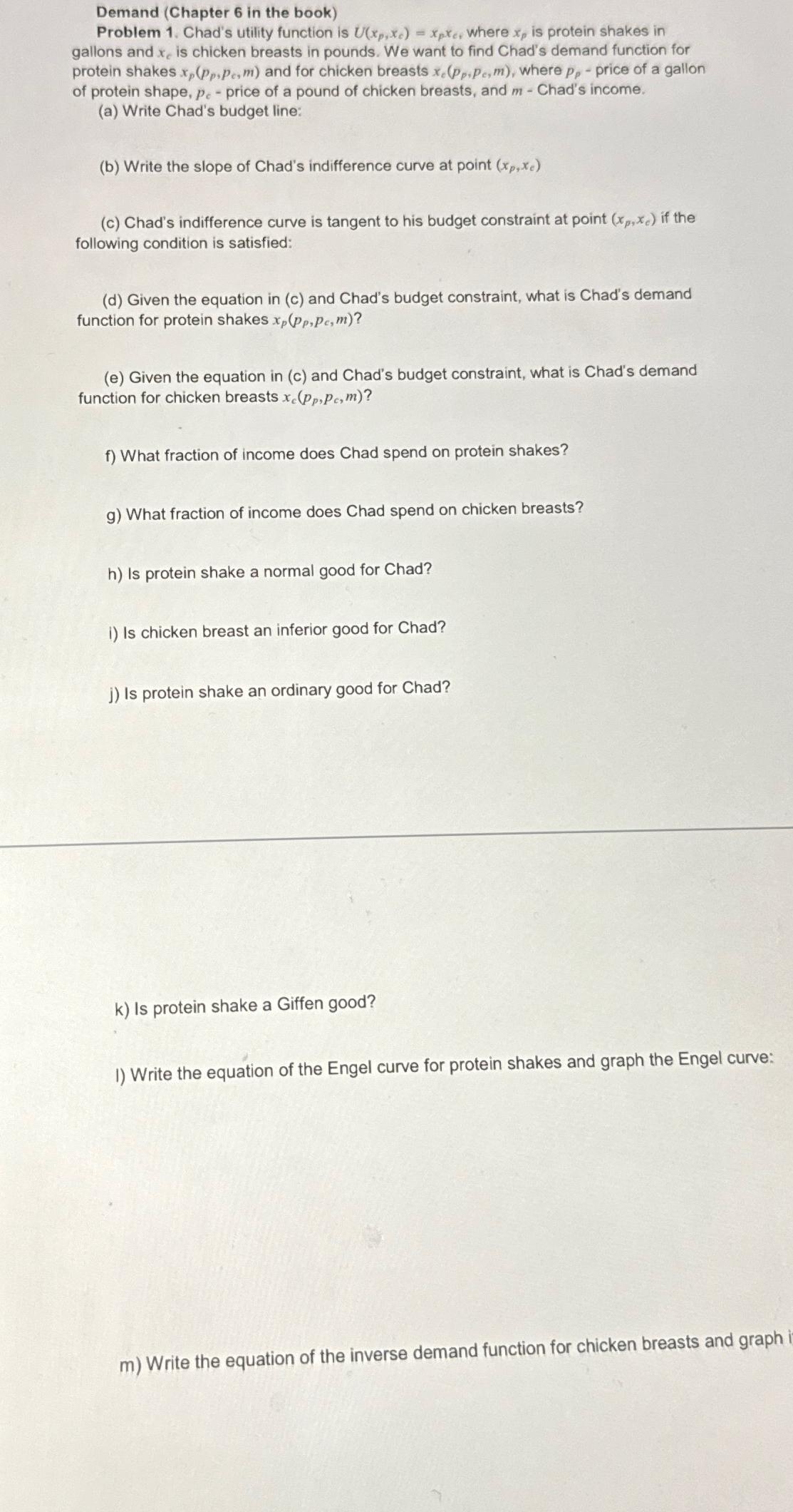 Solved Demand (Chapter 6 ﻿in the book)Problem 1. ﻿Chad's | Chegg.com