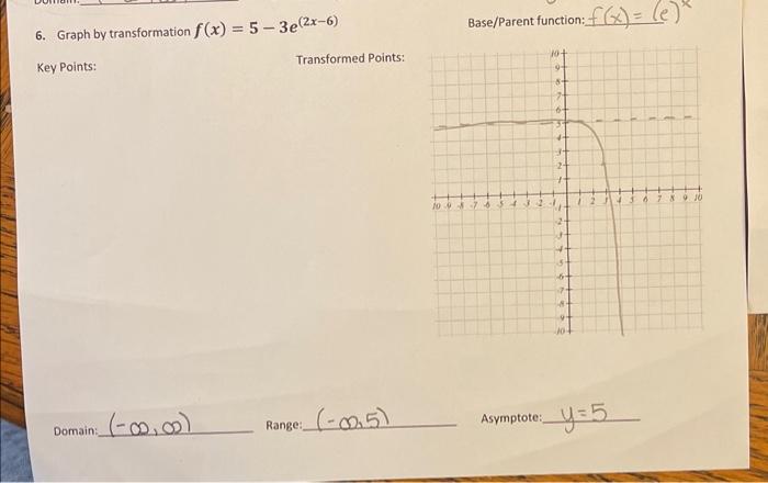 Solved 6. Graph by transformation f(x)=5−3e(2x−6) | Chegg.com