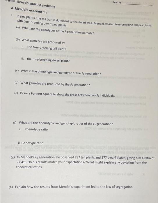 Solved Genetics practice problems A. Mendel's experiments | Chegg.com