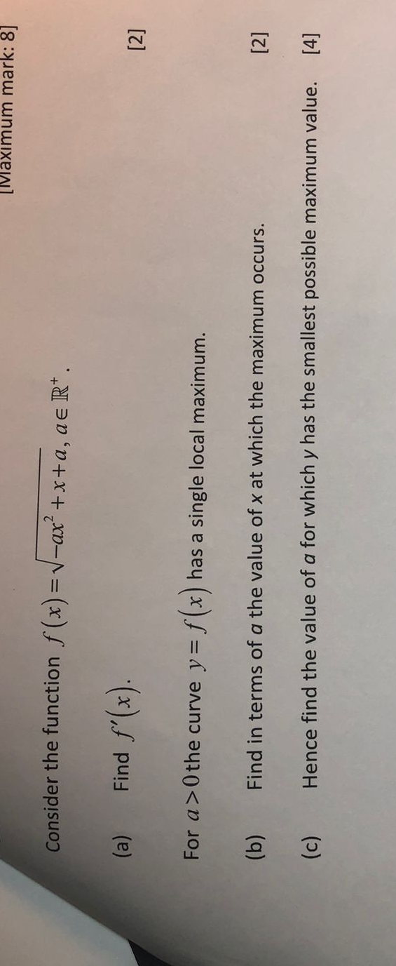 Solved [IVIaximum mark: 8]Consider the function | Chegg.com