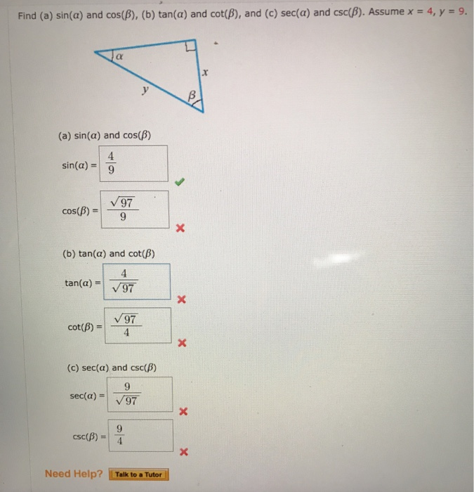 Solved Find (a) sin(a) and cos(B), (b) tan(a) and cot(B), | Chegg.com