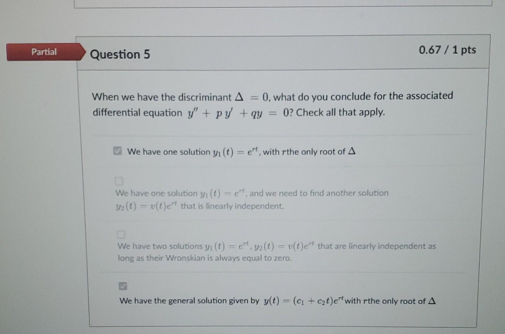 Solved When we have the discriminant Δ=0, what do you | Chegg.com