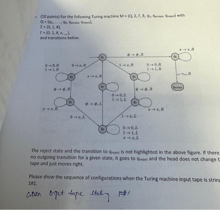 Solved . (10 points) For the following Turing machine | Chegg.com