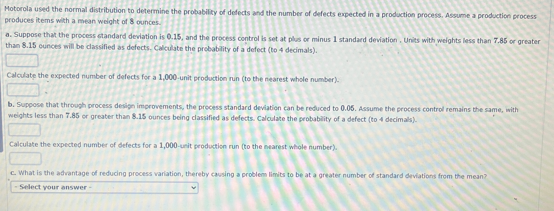 Solved Motorola used the normal distribution to determine | Chegg.com