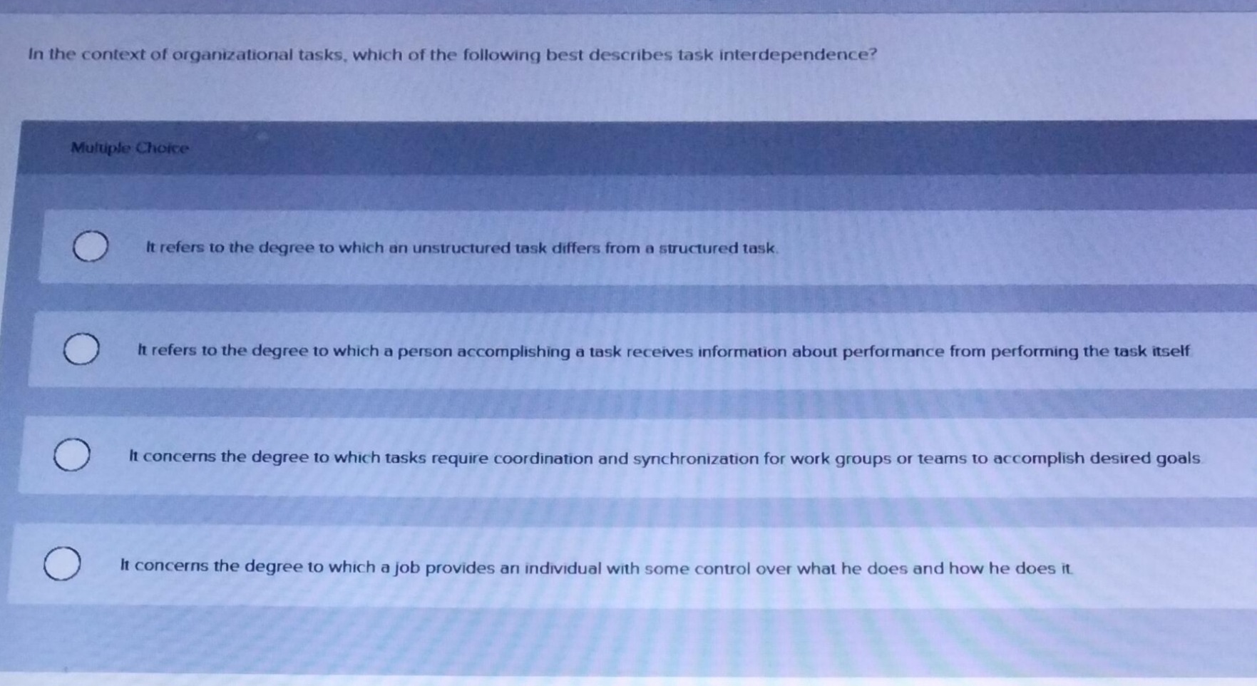 Solved In the context of organizational tasks, which of the | Chegg.com