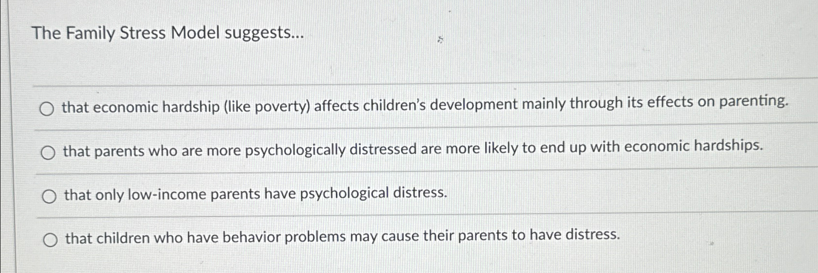 Solved The Family Stress Model suggests...that economic | Chegg.com