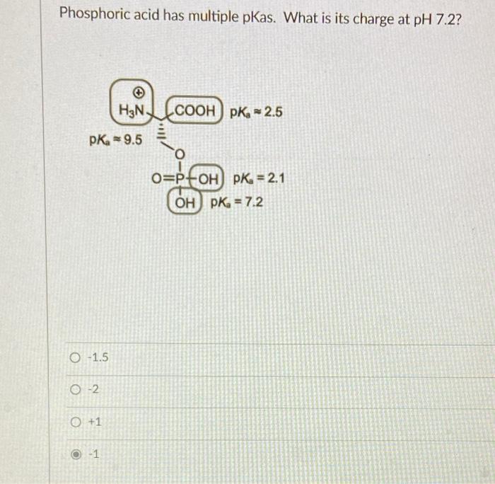 Solved Phosphoric acid has multiple pkas. What is its charge | Chegg.com