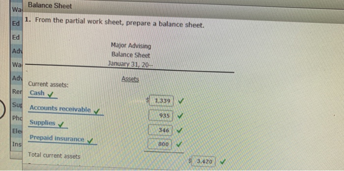 Wa Balance Sheet 1. From the partial work sheet, | Chegg.com