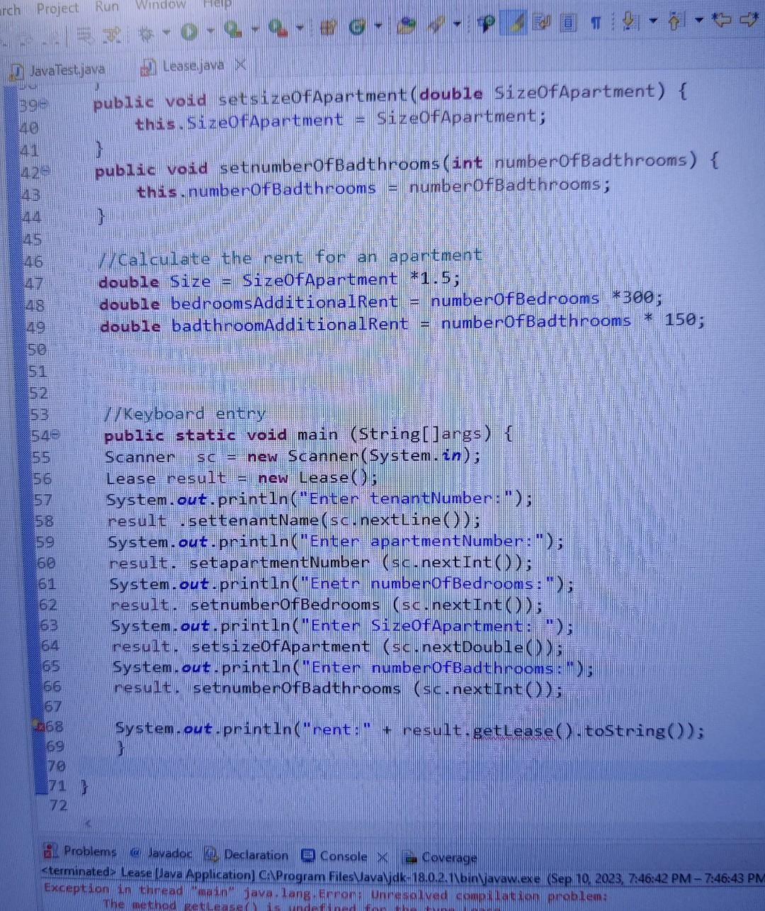 Solved [D] JavaTest.java [1] Lease.java 1 import java.util. | Chegg.com