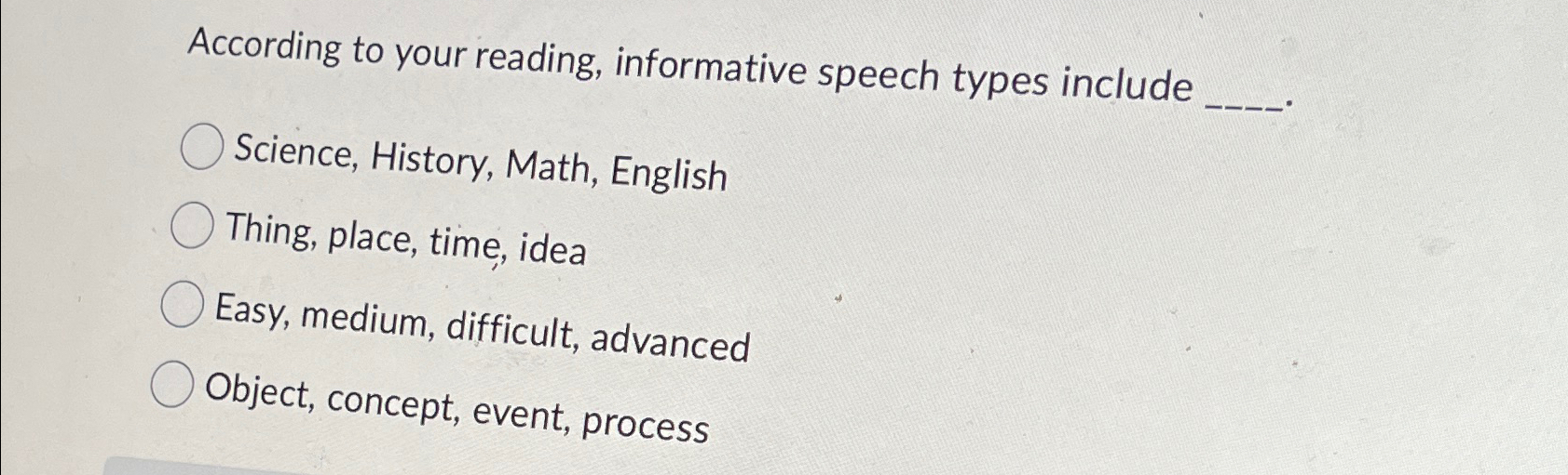 Solved According to your reading, informative speech types | Chegg.com
