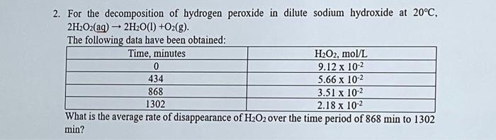Solved For the decomposition of hydrogen peroxide in dilute | Chegg.com