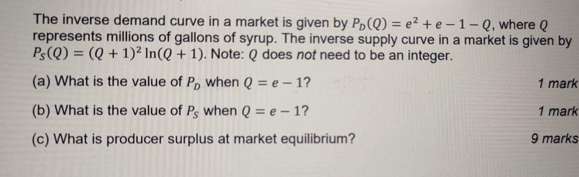 Solved The inverse demand curve in a market is given by | Chegg.com