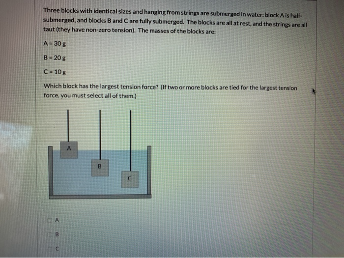 Solved Three blocks with identical sizes and hanging from | Chegg.com