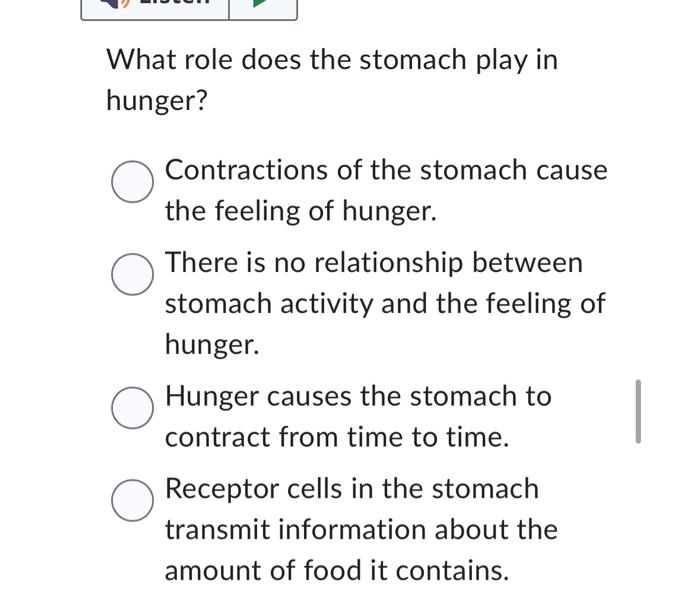 Solved What role does the stomach play in hunger? | Chegg.com
