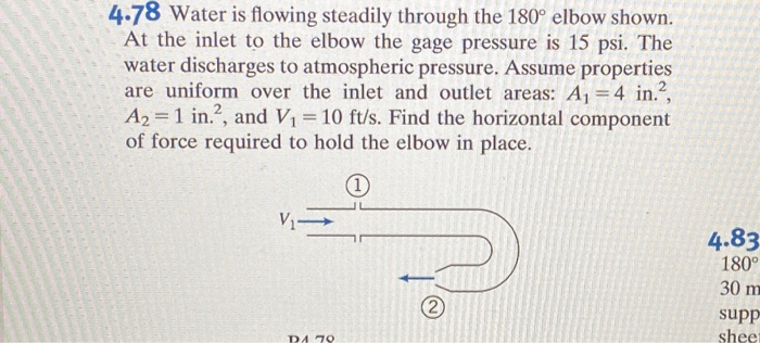 Solved 4.78 Water is flowing steadily through the 180° elbow | Chegg.com