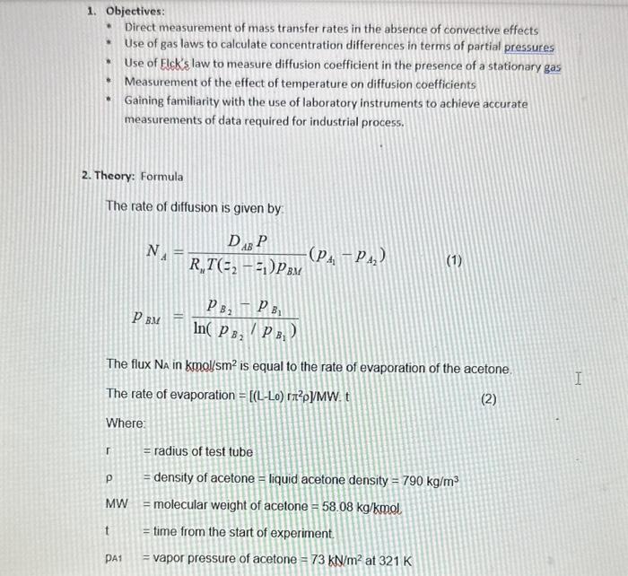 Mass Transfer and Diffusion Coefficients1. | Chegg.com