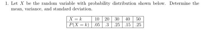 Solved 1. Let X be the random variable with probability | Chegg.com