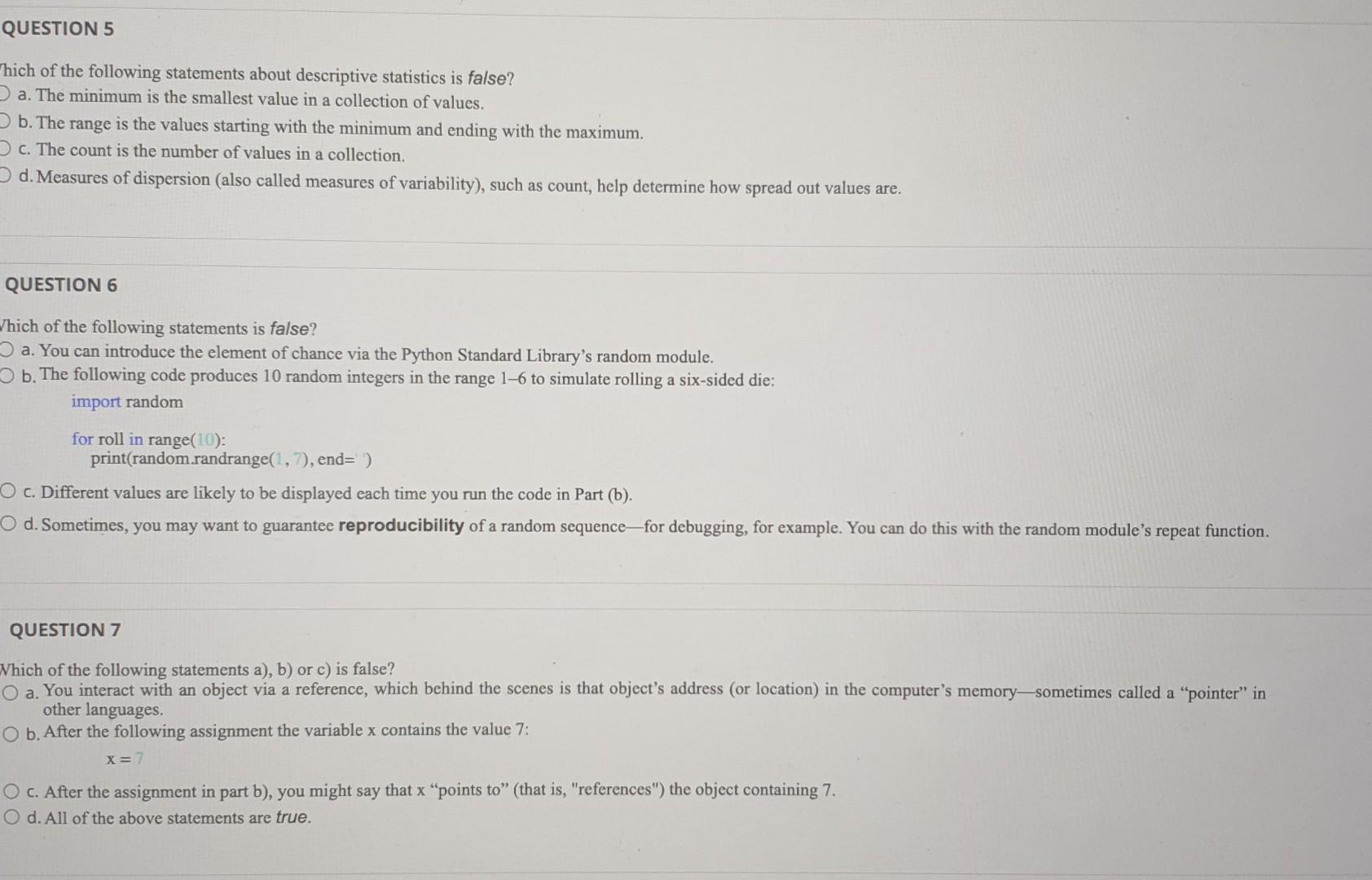 Solved QUESTION 5 "hich of the following statements about | Chegg.com