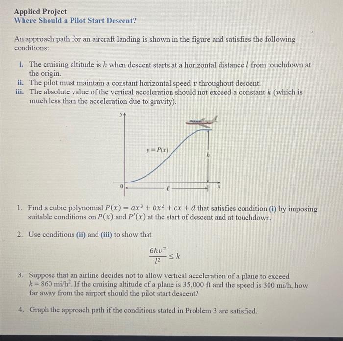 Solved Applied Project Where Should a Pilot Start Descent? | Chegg.com