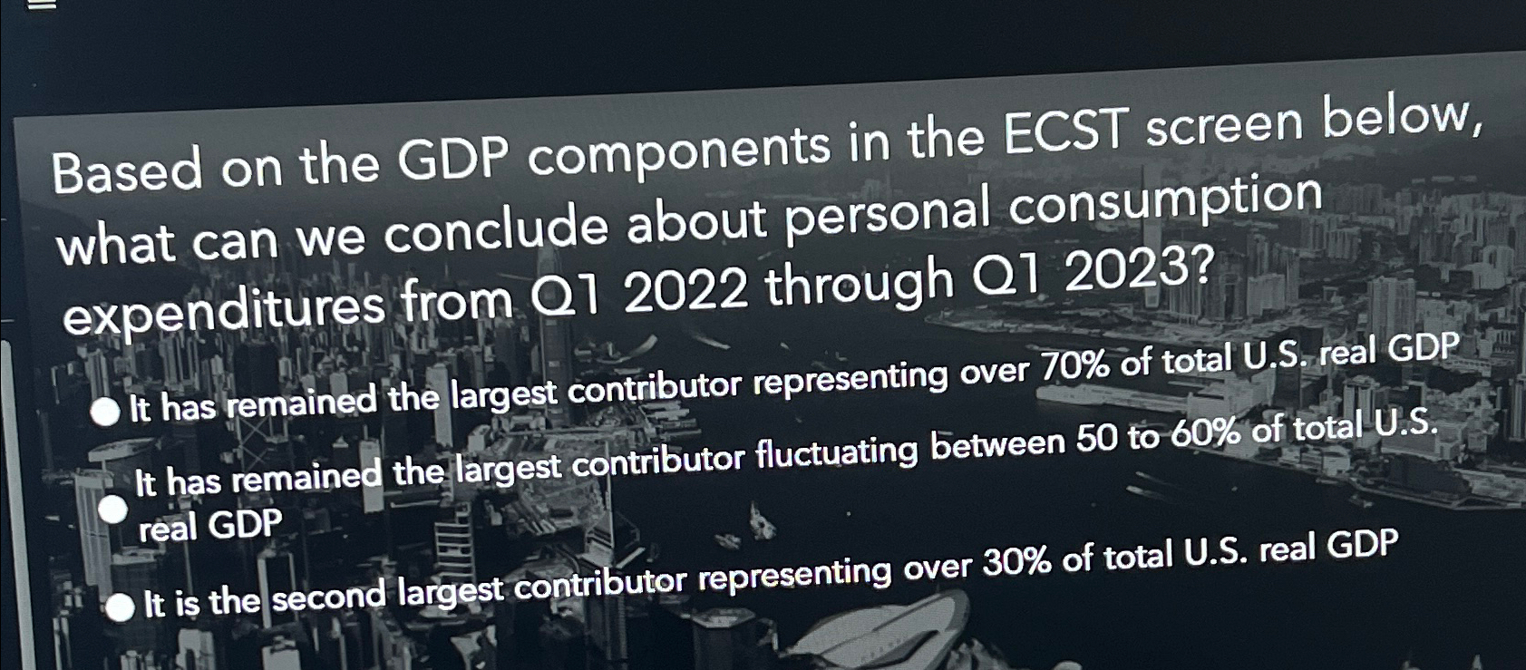 Solved Based on the GDP components in the ECST screen below, | Chegg.com