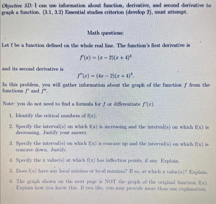 Solved Objective 5D : I can use information about function, | Chegg.com