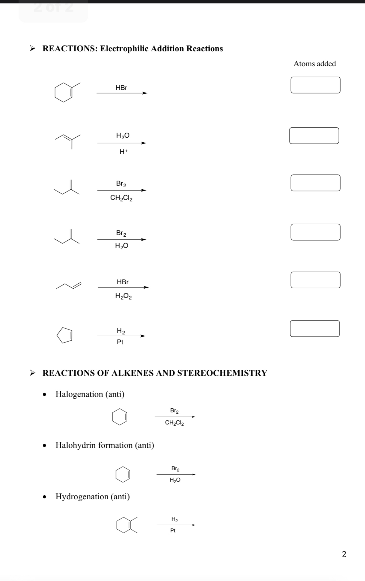 Solved REACTIONS: Electrophilic Addition ReactionsAtoms | Chegg.com