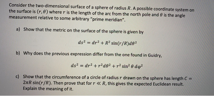 Consider the two-dimensional surface of a sphere of | Chegg.com
