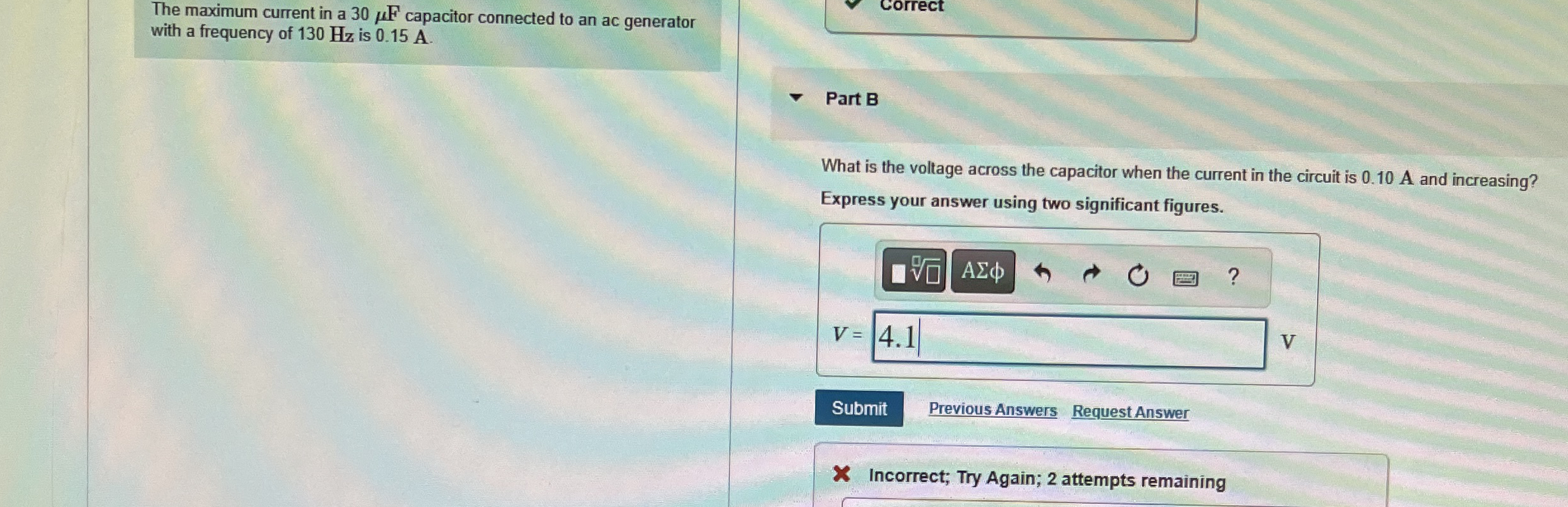 Solved The maximum current in a 30μF ﻿capacitor connected to | Chegg.com