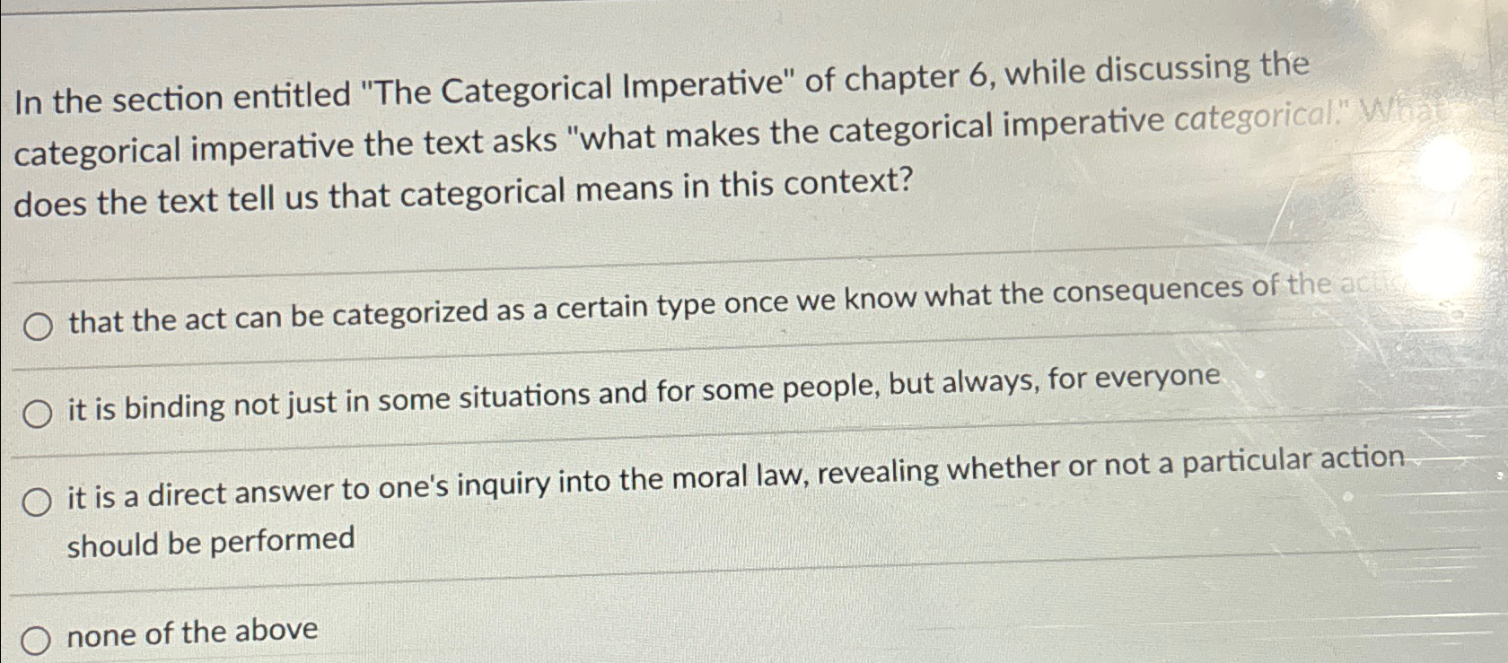Solved In the section entitled "The Categorical Imperative" | Chegg.com