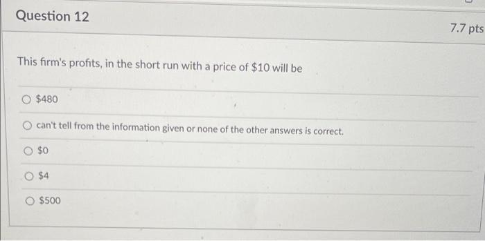 Solved Question 12 7.7 pts This firm's profits, in the short | Chegg.com