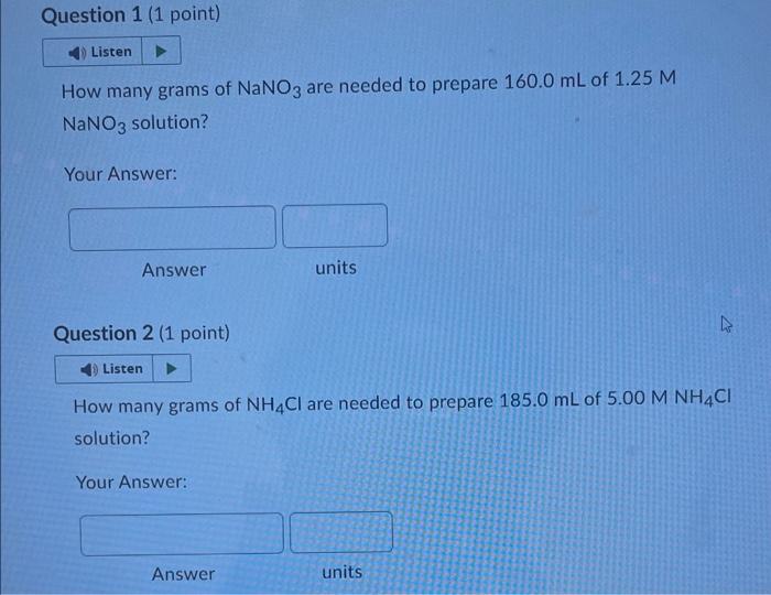 Solved How many grams of NaNO3 are needed to prepare 160.0 | Chegg.com