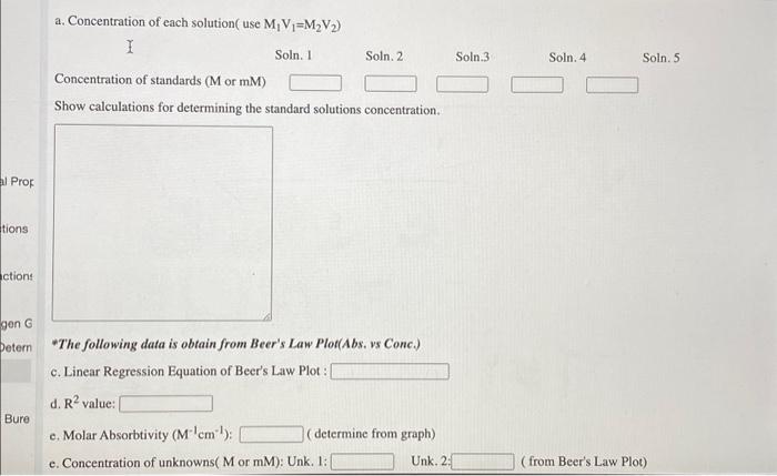 a. Concentration of each solution ( use M1 V1=M2 V2 ) | Chegg.com