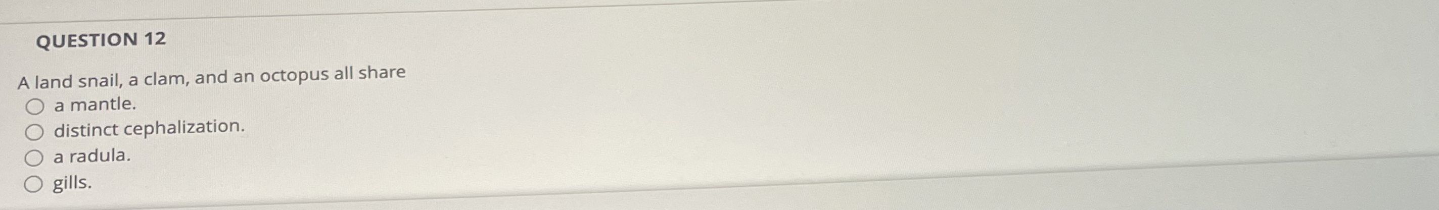 Solved QUESTION 12A land snail, a clam, and an octopus all | Chegg.com