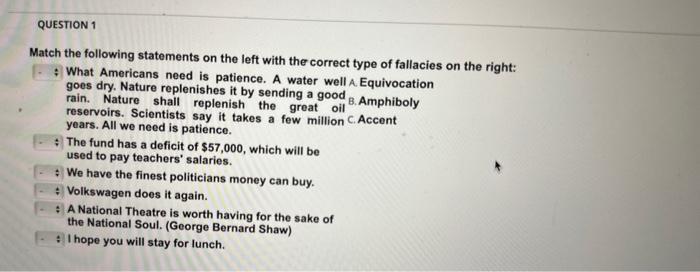 Match the following statements on the left with the | Chegg.com