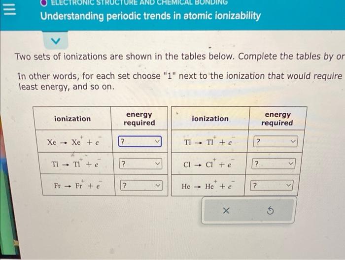 Solved Two sets of ionizations are shown in the tables | Chegg.com
