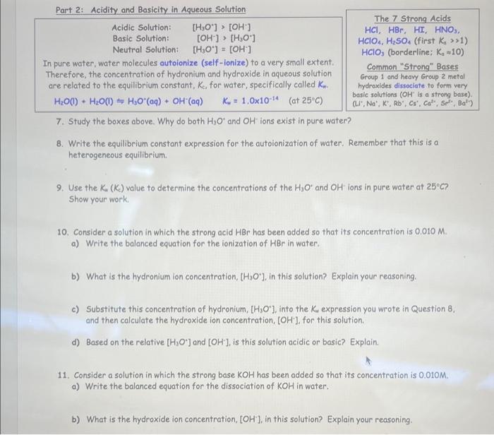 Solved Part 2: Acidity and Basicity in Aqueous Solution | Chegg.com
