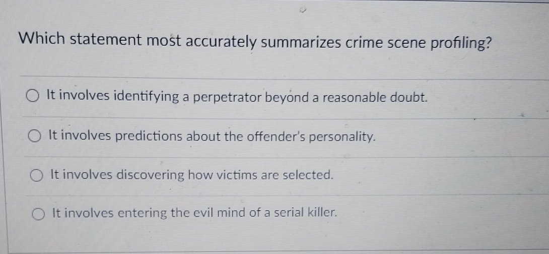 Solved Which statement most accurately summarizes crime | Chegg.com