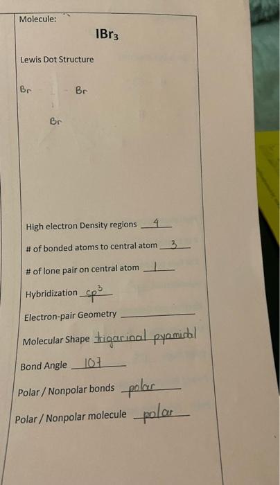 Solved Molecule: IBr3 Lewis Dot Structure Br Br Br High | Chegg.com