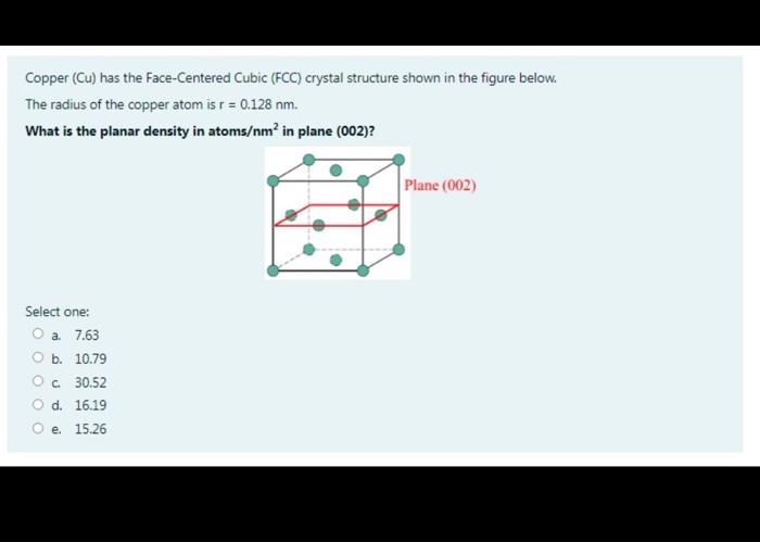 Solved Copper (Cu) has the Face-Centered Cubic (FCC) crystal | Chegg.com