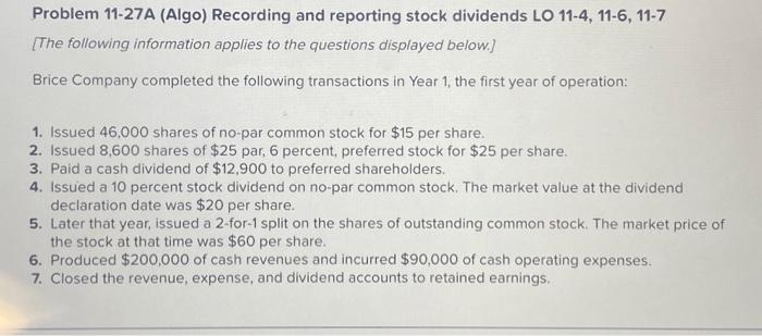 Solved Problem 11-27A (Algo) Recording and reporting stock | Chegg.com