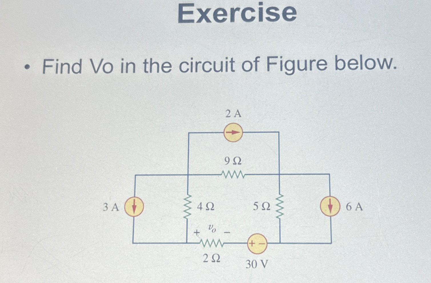 Solved ExerciseFind Vo in the circuit of Figure below. | Chegg.com